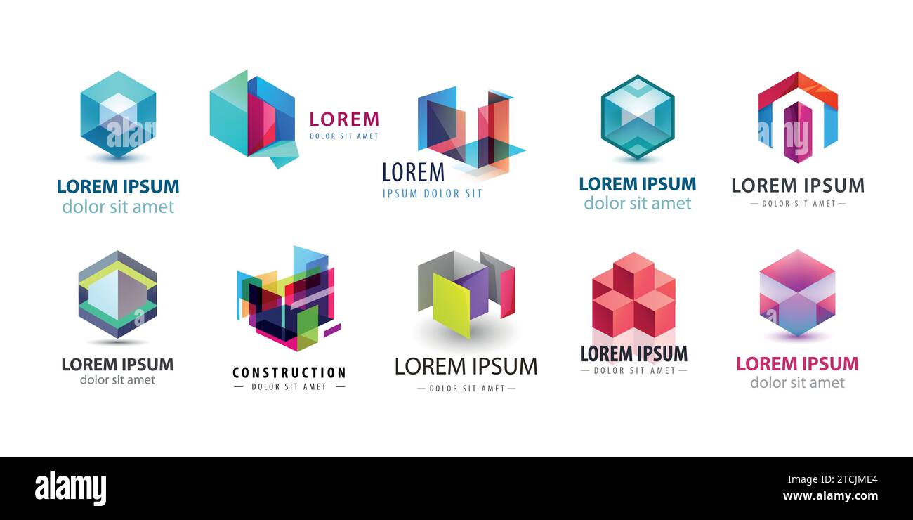 Vector set of abstract logo design, geometric technology icons ...
