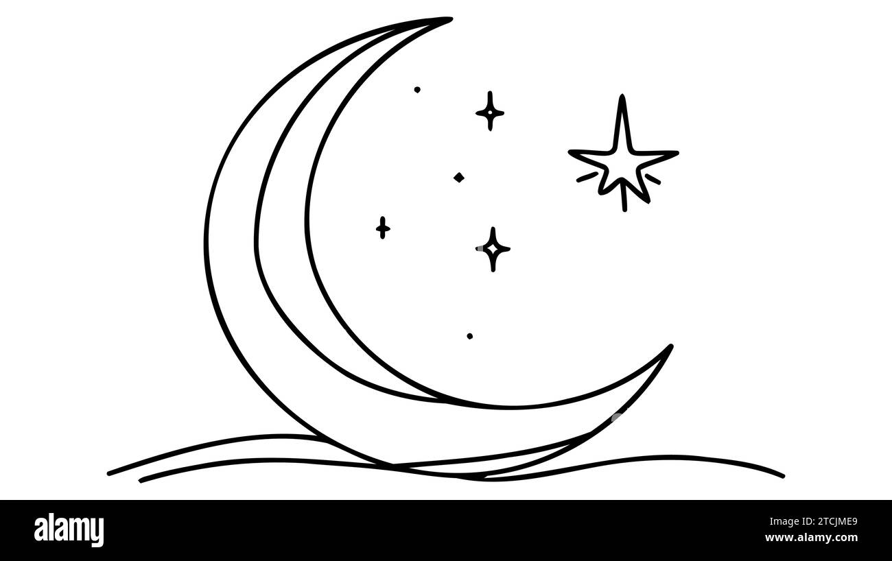 Continuous linear drawing of moon icon. One line drawing background ...
