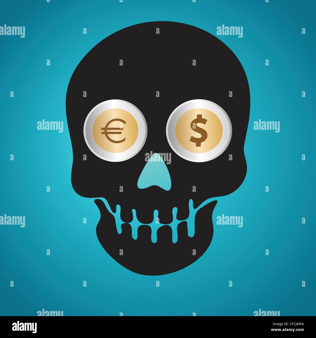 Skeleton head with coins instead of eyes Stock Vector Image & Art - Alamy