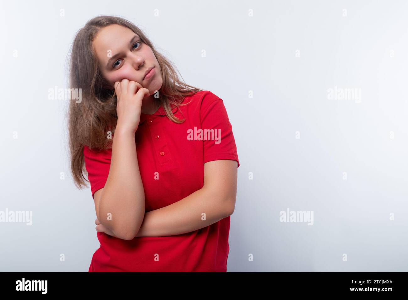 Headshot portrait of a European teenage girl with brown hair Stock ...