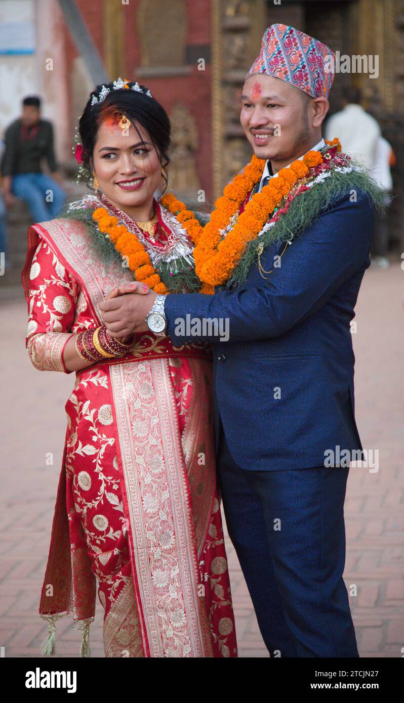 Nepal, Bhaktapur, Dashain Festival, people, newlywed couple Stock Photo - Alamy