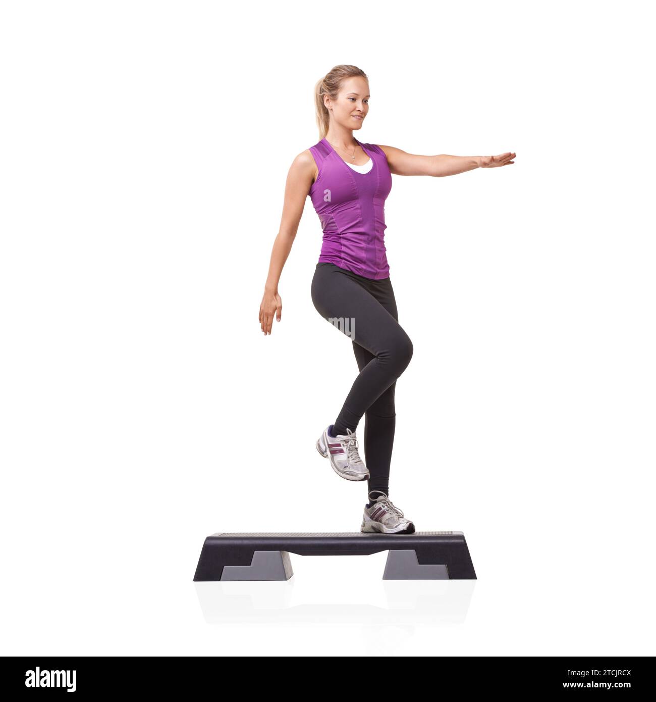 Fitness, woman and aerobics with health, workout and wellness isolated ...