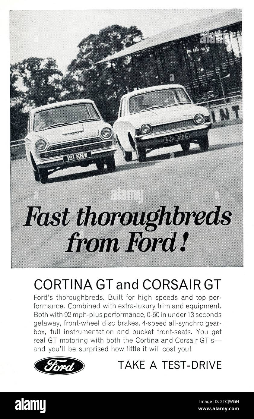 Vintage advert for Ford Cortina and Corsair cars Stock Photo - Alamy