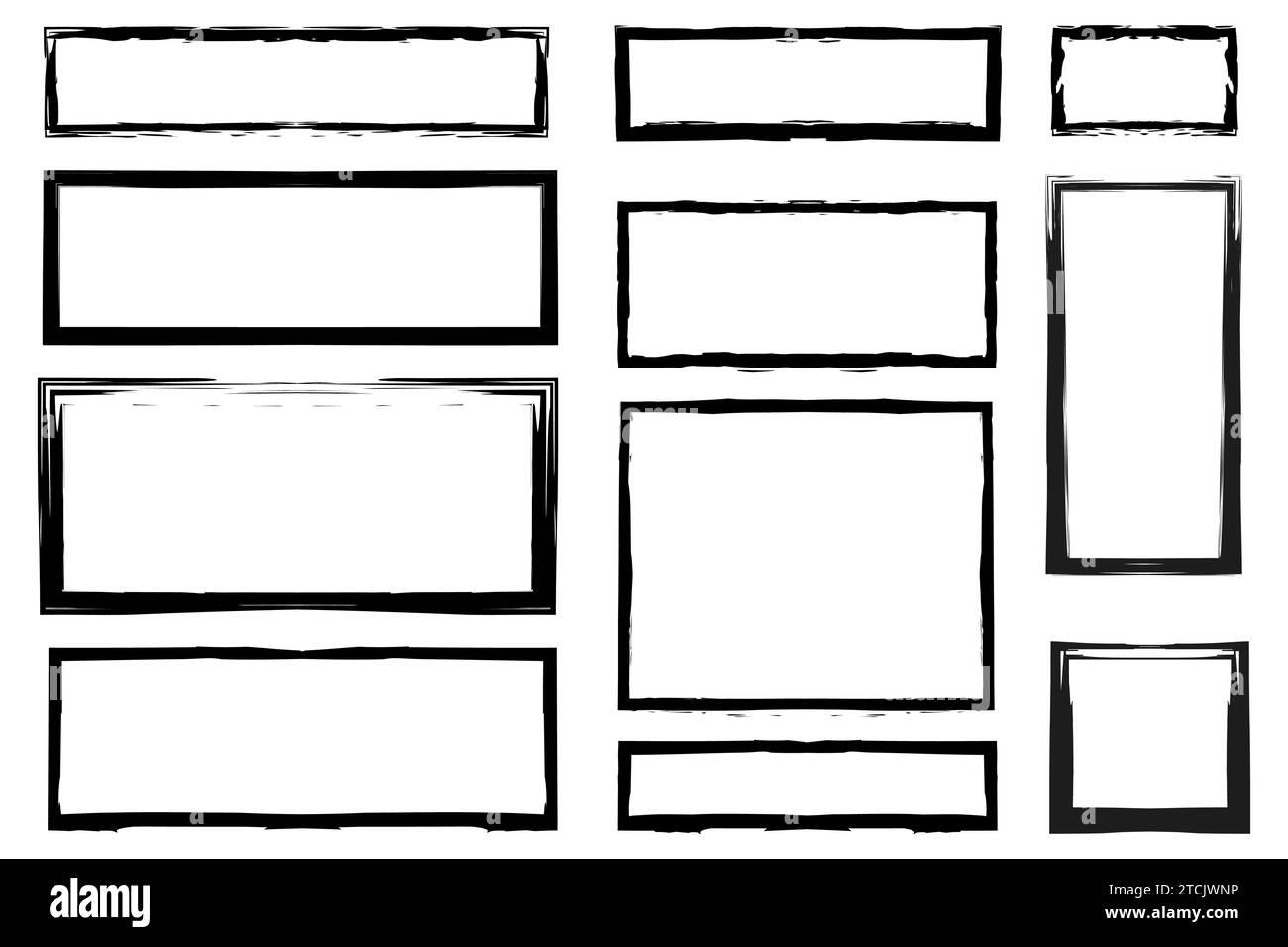Grunge set of square and rectangular frames. Ink empty black boxes ...