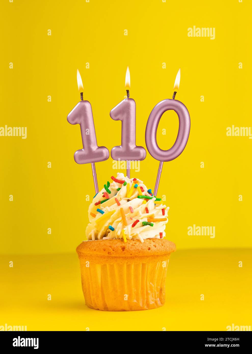 Number 110 candle - Birthday card design in yellow background Stock ...