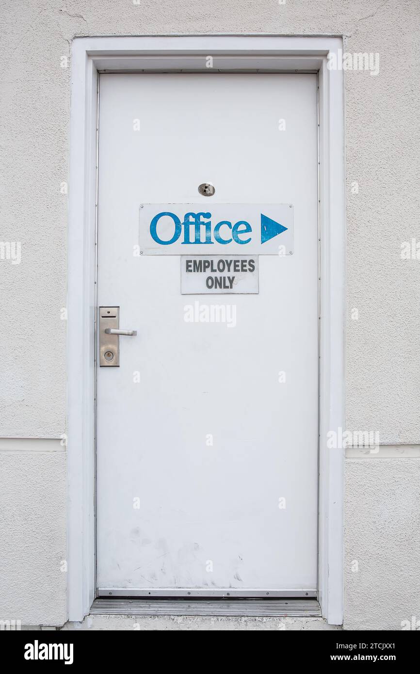 Private Door for employee only with handle, lock and viewer Stock Photo ...