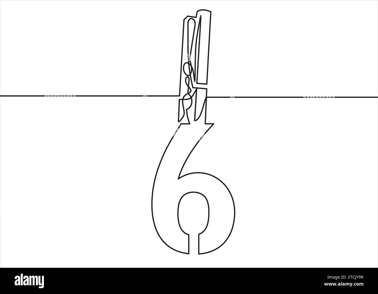 clip wooden peg with numbers .Continuous line drawing Stock Vector ...