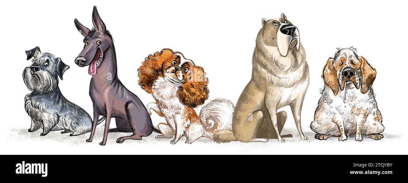 Cute funny cartoon dogs character. Emotional dog breeds illustration ...