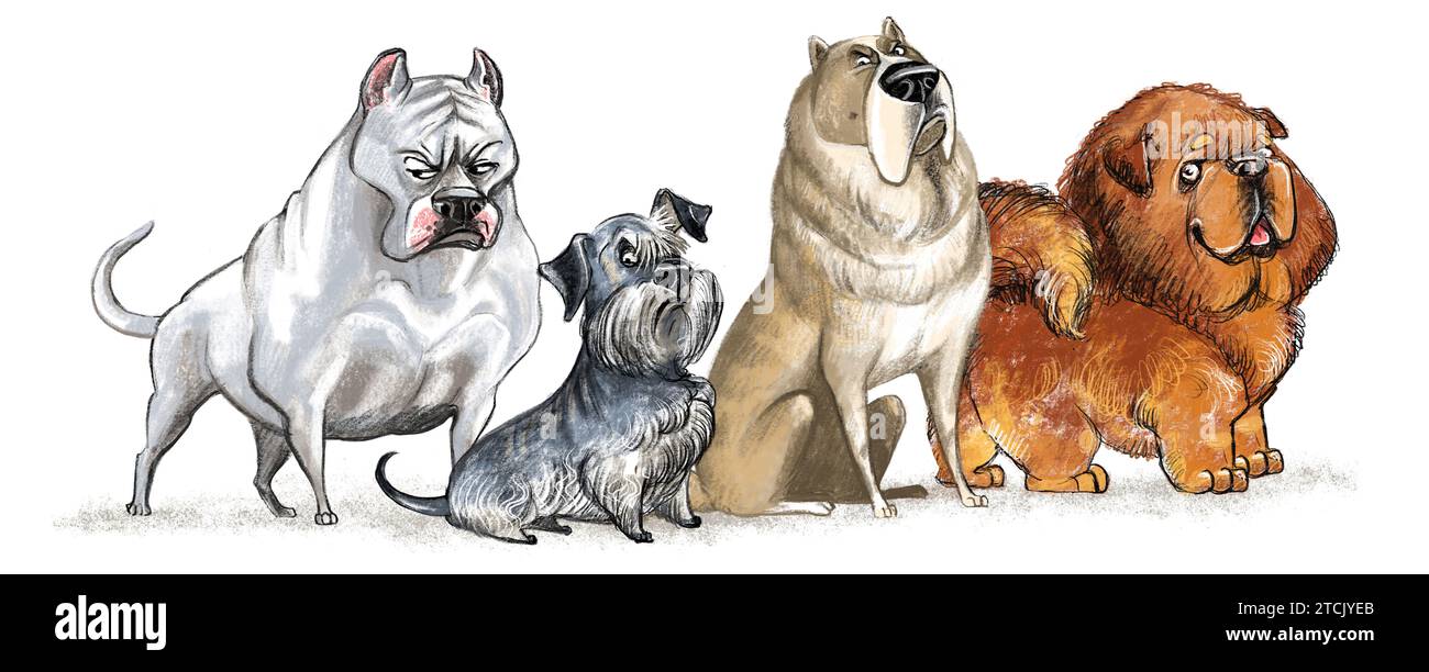 Cute funny cartoon dogs character looking on the left. Emotional dog ...