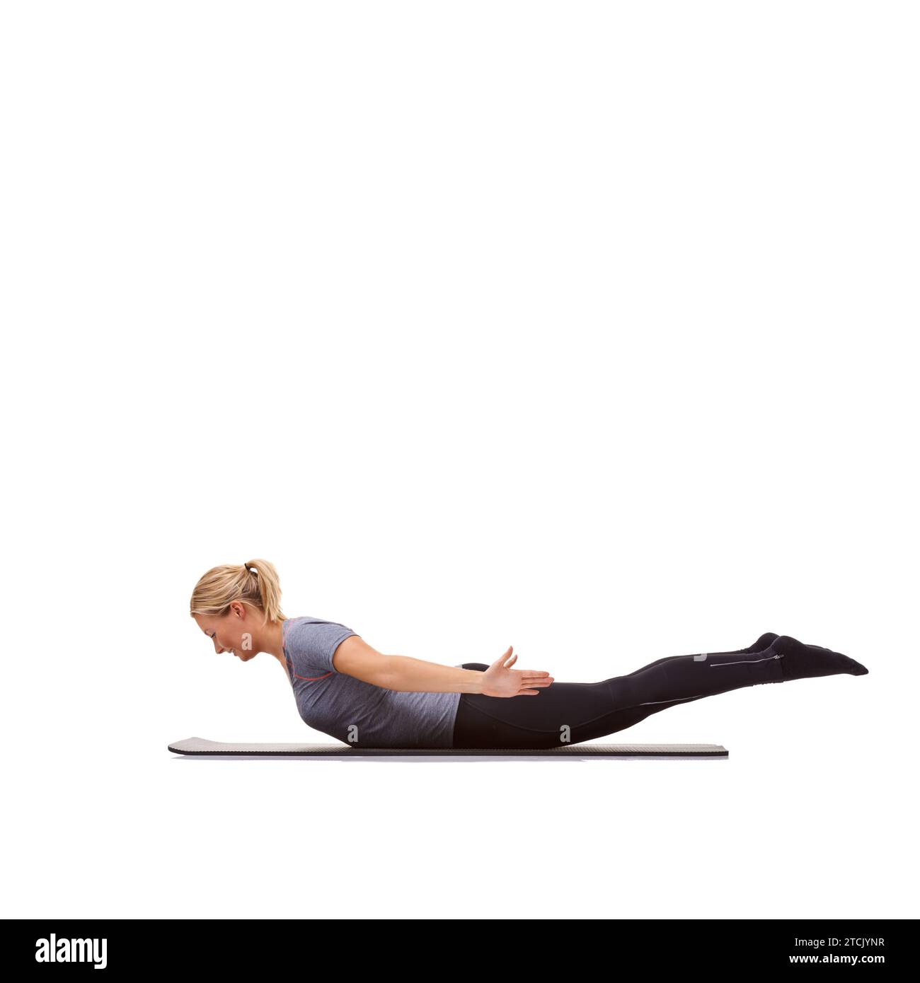 Woman, back extension and fitness for workout, flexible body or strong ...