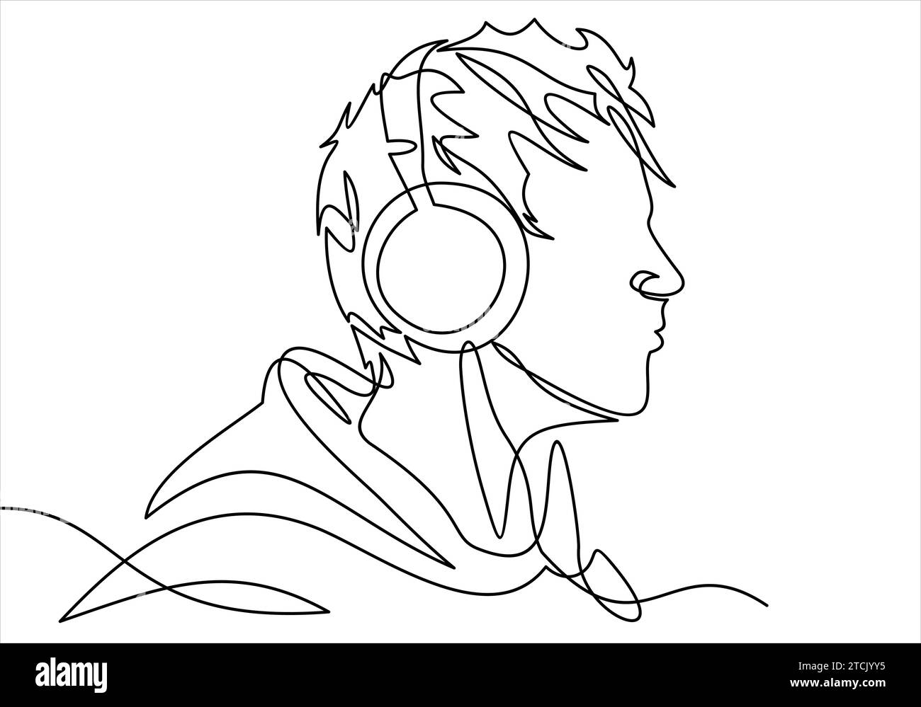 profile portrait of man in headphones - continuous line drawing Stock ...