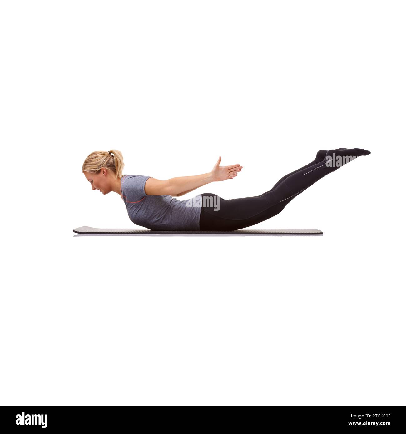 Woman, back extension and fitness in studio for exercise, workout or ...