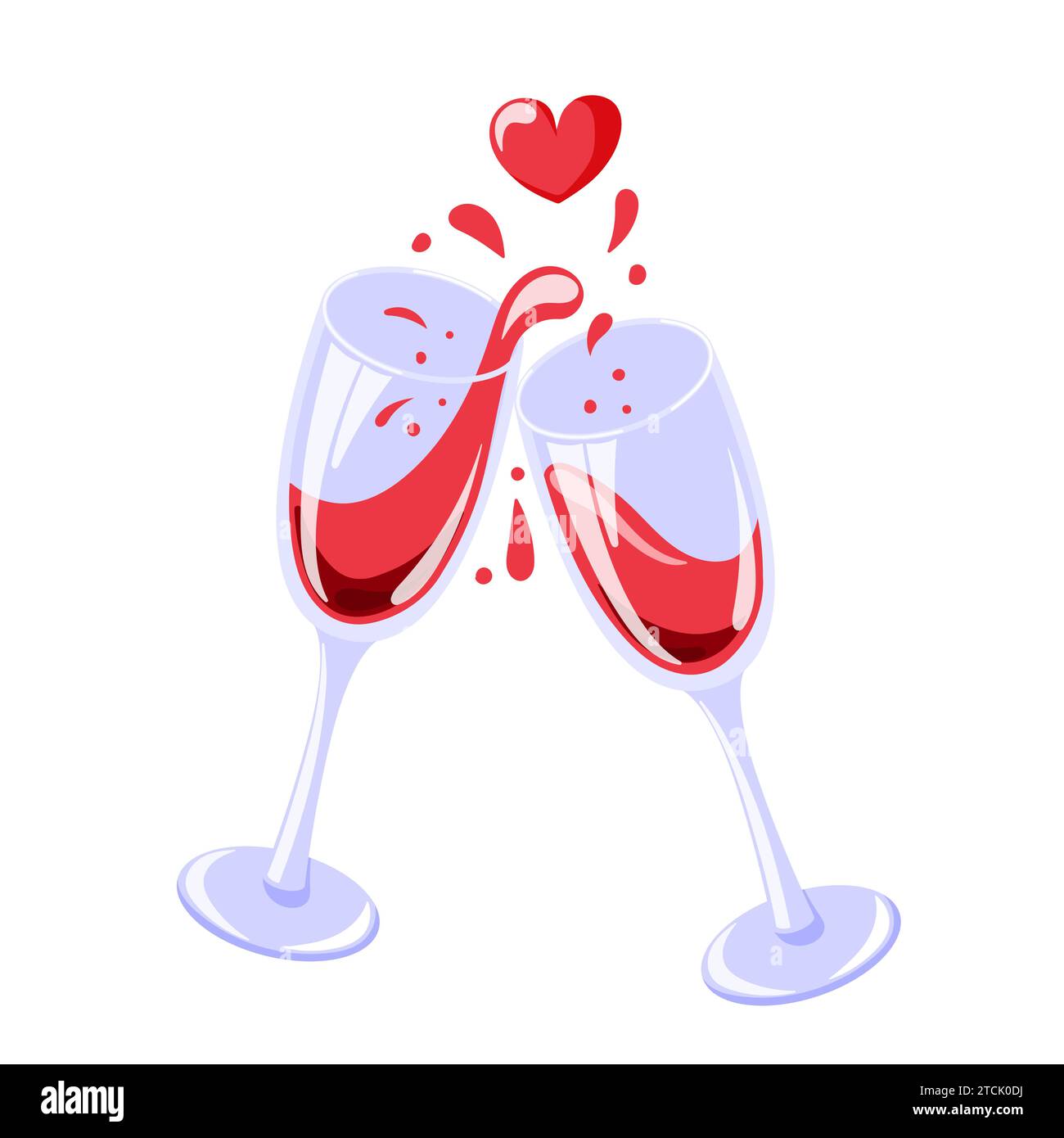 Clinking glasses with splashing wine in cartoon, flat style. Alcoholic ...