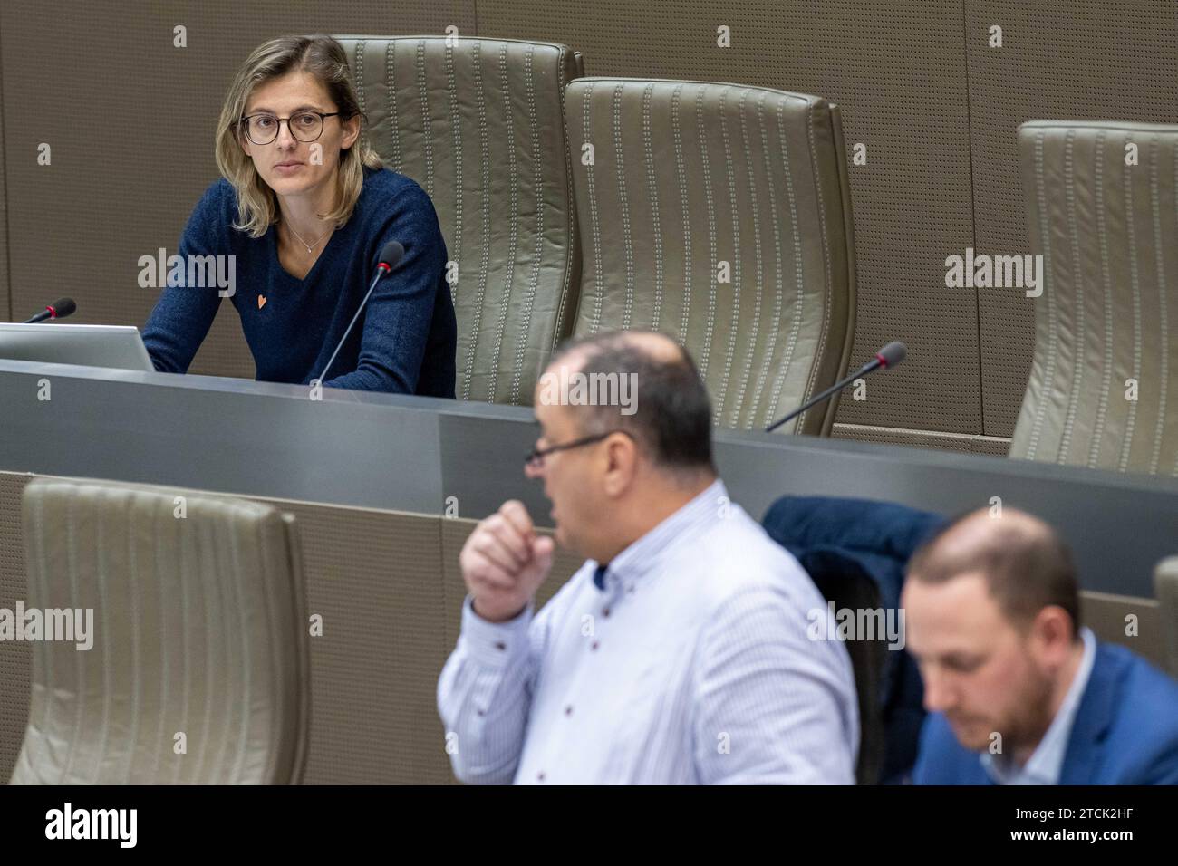 Brussels, Belgium. 13th Dec, 2023. CD&V's Sofie Mertens (L) is pictured ...