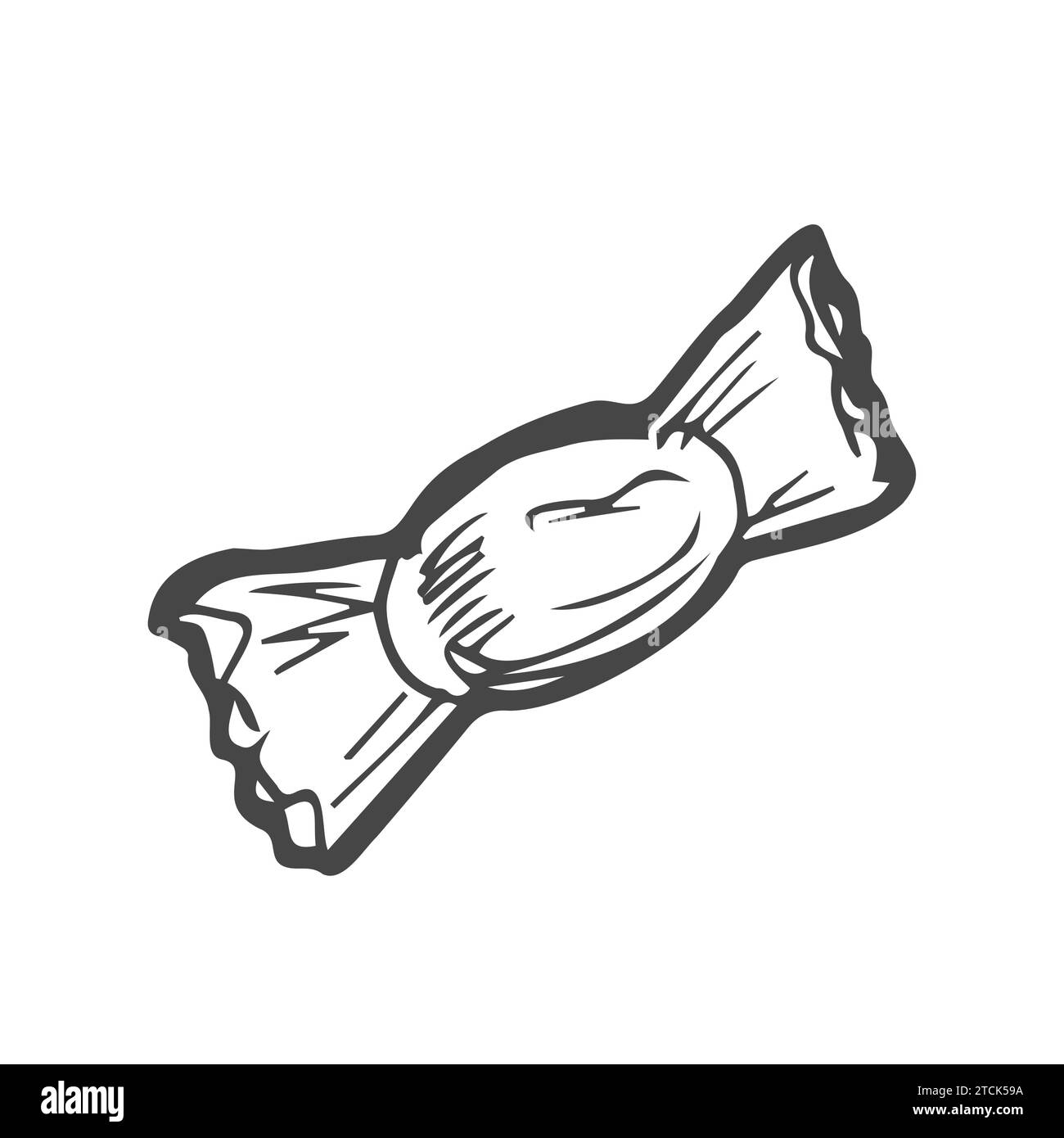 Round candy in a wrapper with a heart. Sweetness as a gift. Valentine's ...