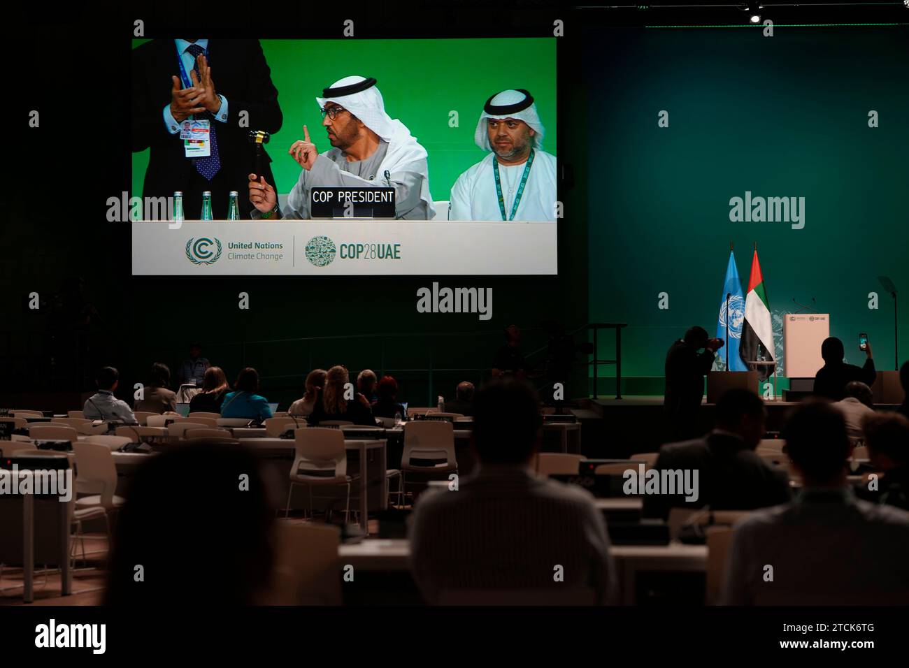 COP28 President Sultan al-Jaber gets ready to bang the final gavel of the COP28 U.N. Climate ...