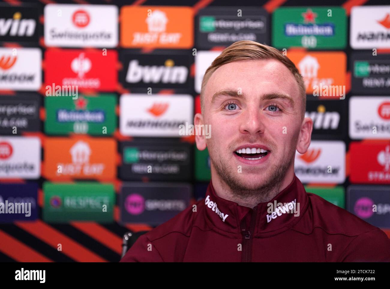 West Ham United's Jarrod Bowen during a press conference at Rush Green ...