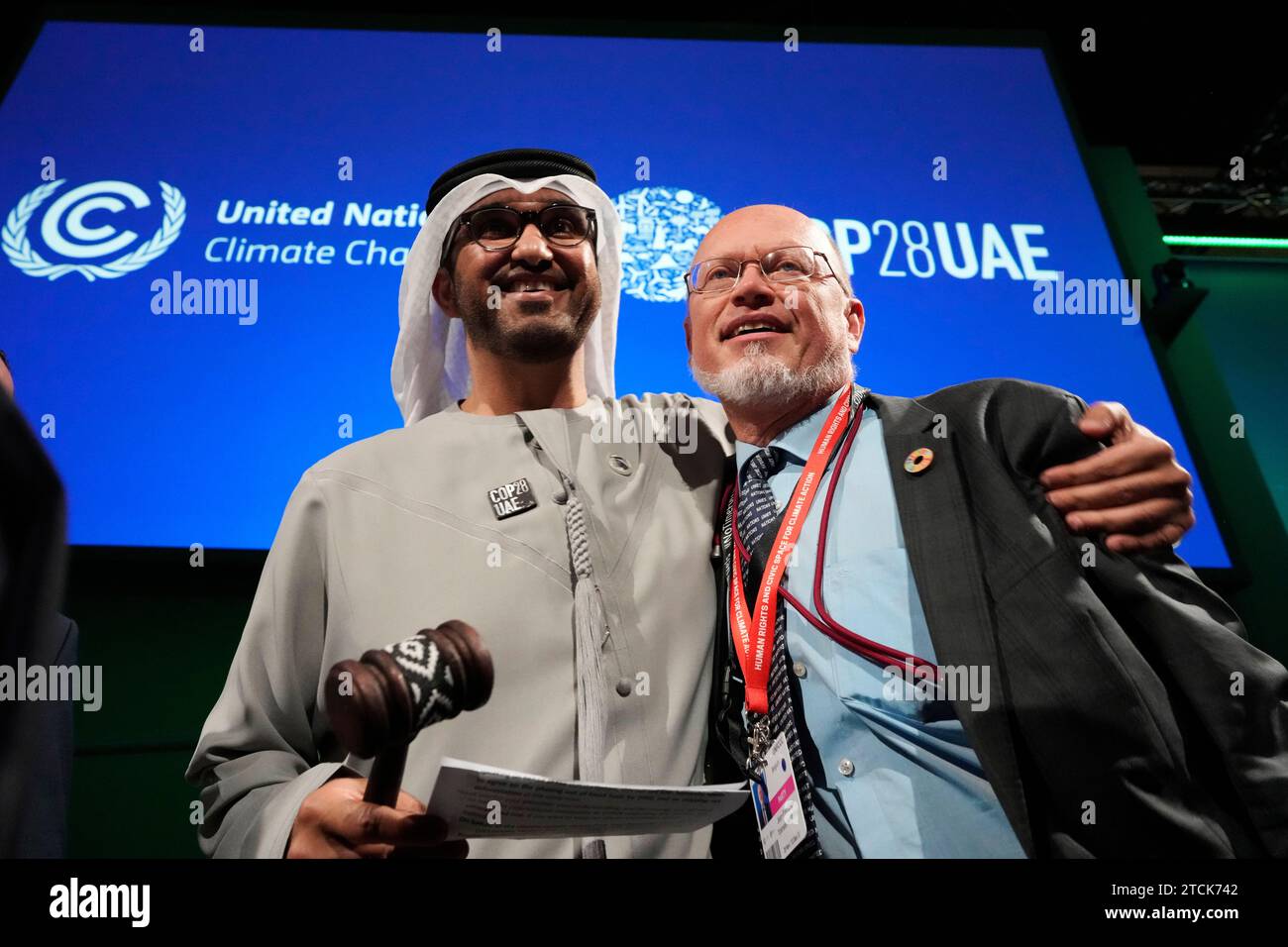 COP28 President Sultan al-Jaber, left, and Jean-Pascal van Ypersele ...