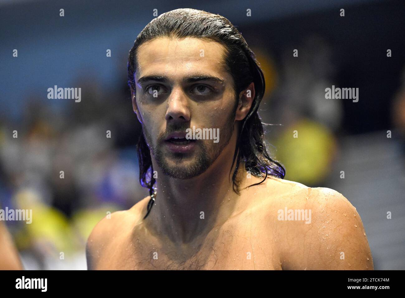 Thomas Ceccon of Italy reacts after competing in the 100m Individual ...