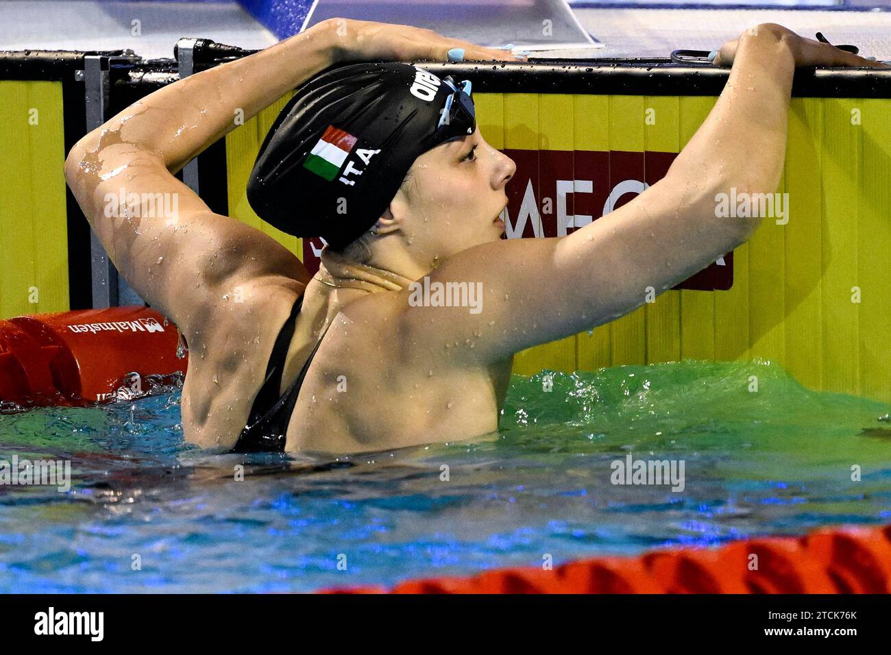 Jasmine Nocentini of Italy reacts after competing in the 50m ...