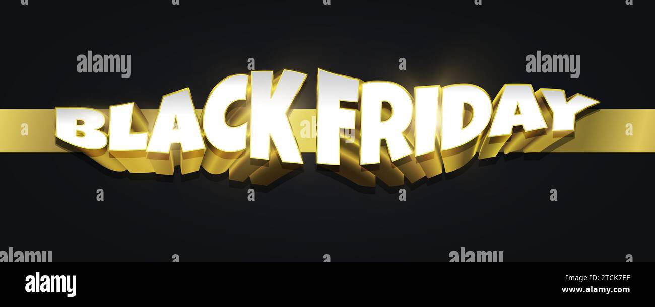 Black Friday Banner with 3D White and Gold Text on Black Background ...