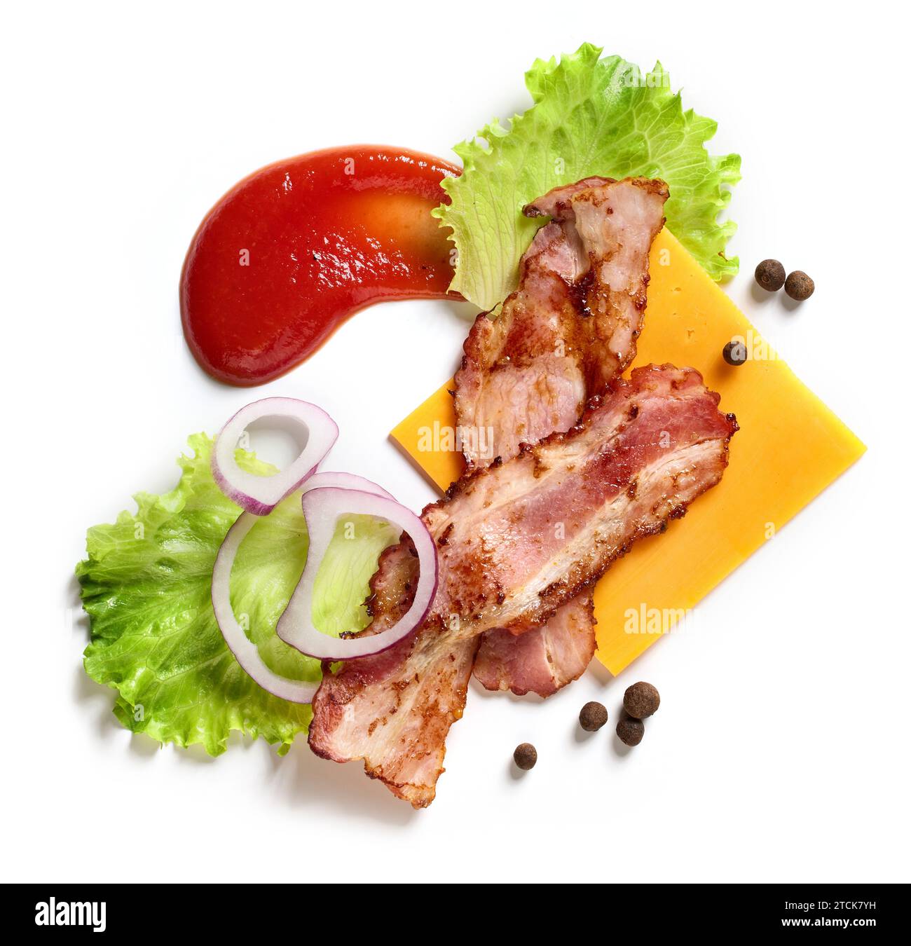 various food ingredients for making burger isolated on white background ...