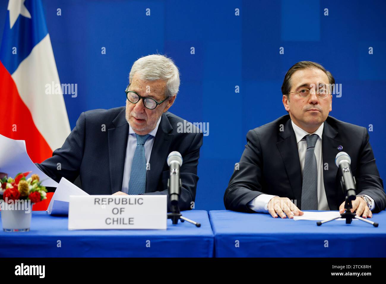 Spain's Foreign Minister Jose Manuel Albares Bueno, right, and Chilean ...