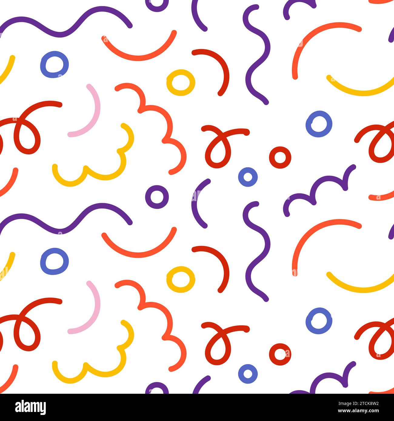 Cute hand drawn colorful line doodle squiggle seamless pattern ...