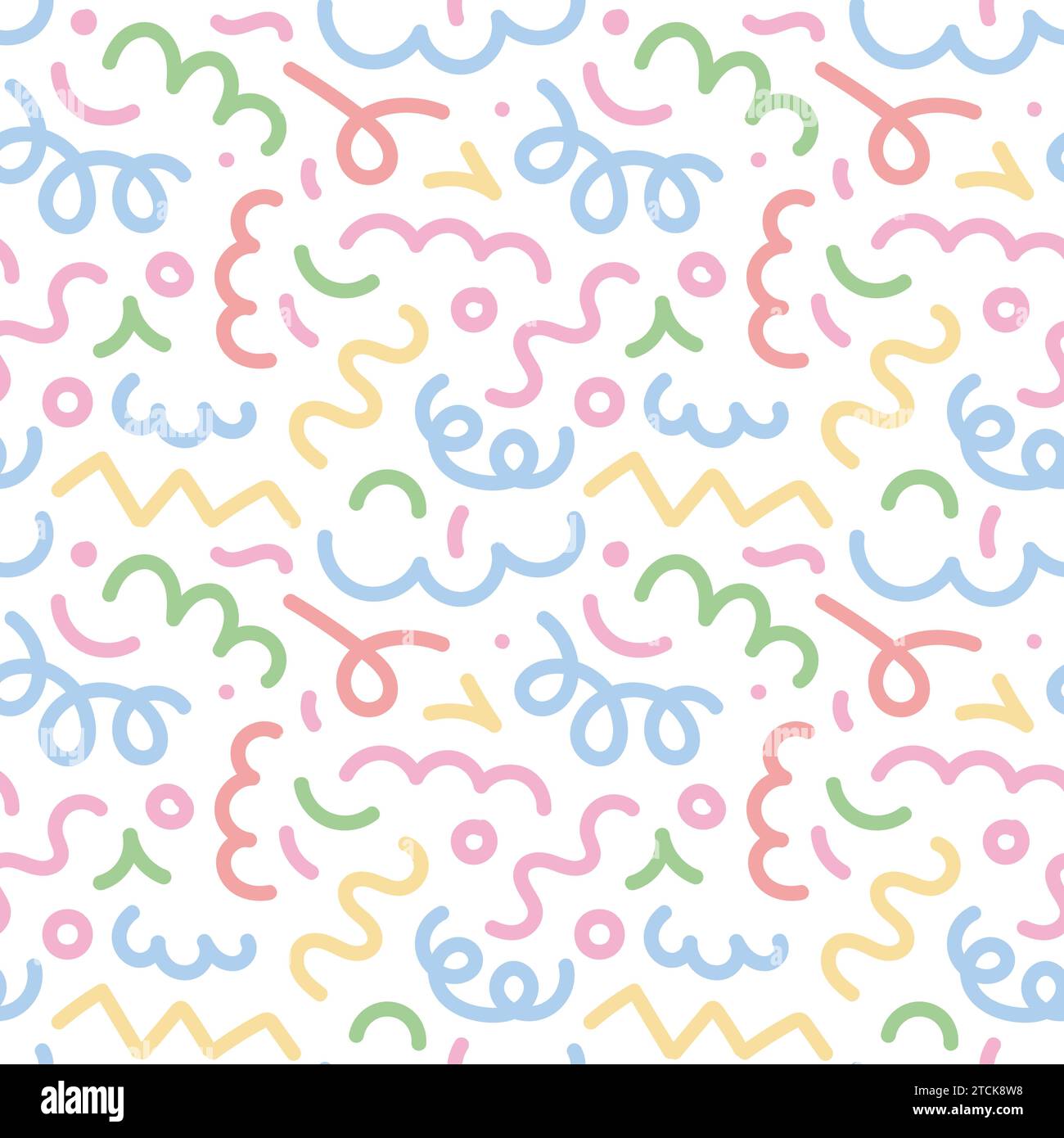 Cute hand drawn colorful line doodle squiggle seamless pattern ...
