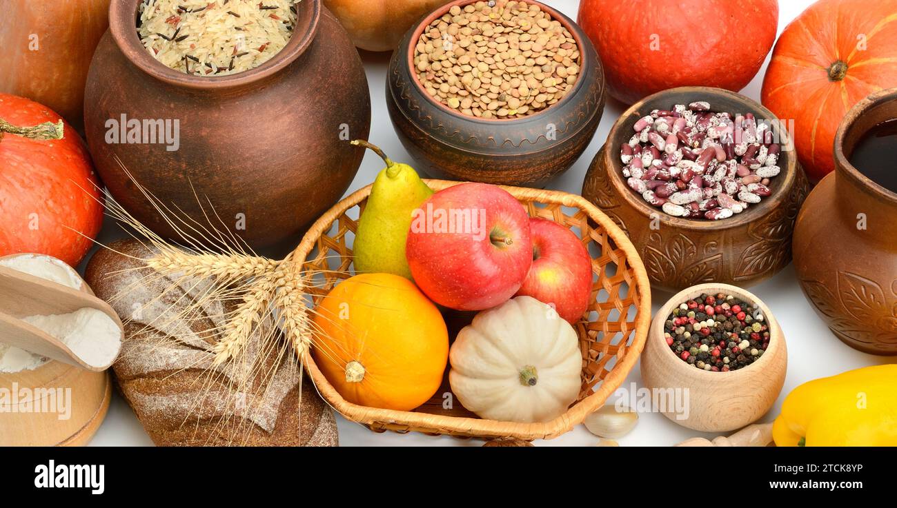 Collection of food isolated white Stock Photo - Alamy
