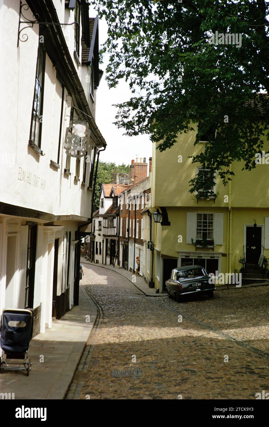 Historic medieval buildings, Elm Hill, Norwich, Norfolk, England, UK ...