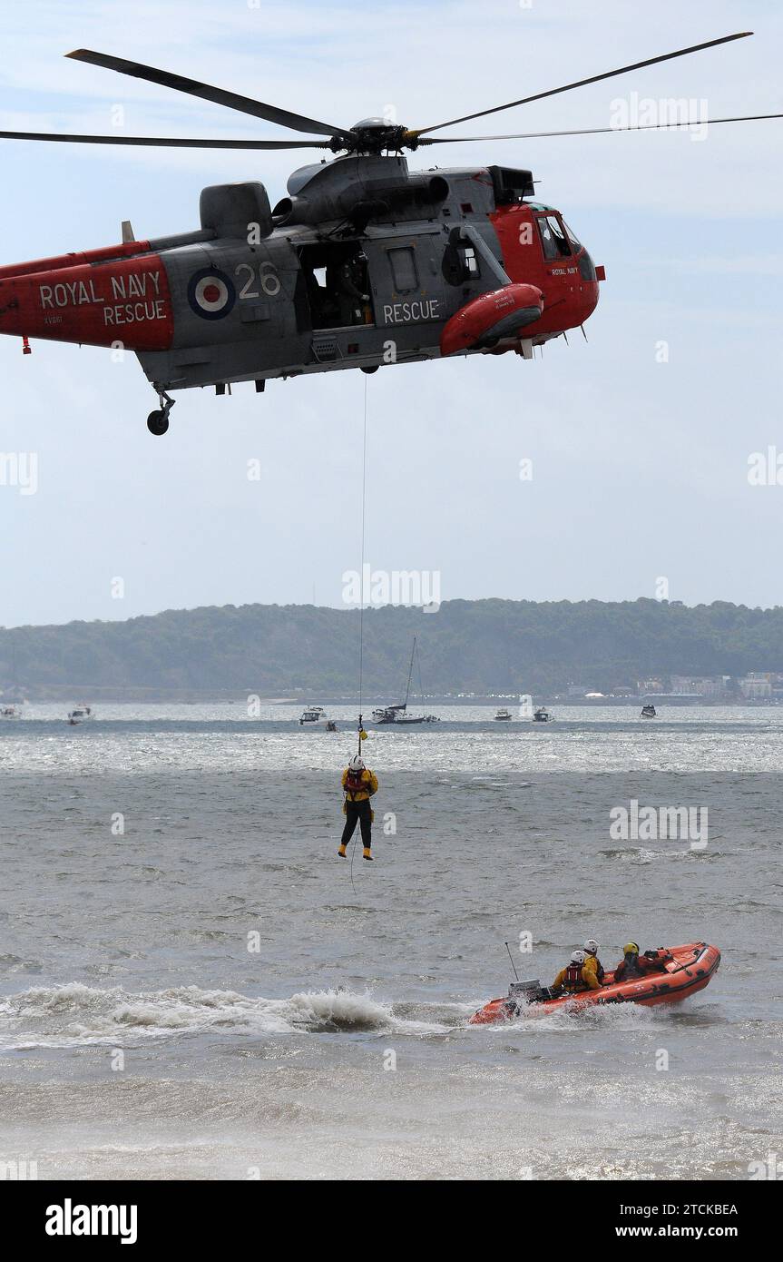 Royal Navy Rescue Sea King taking part in a joint demonstration with ...