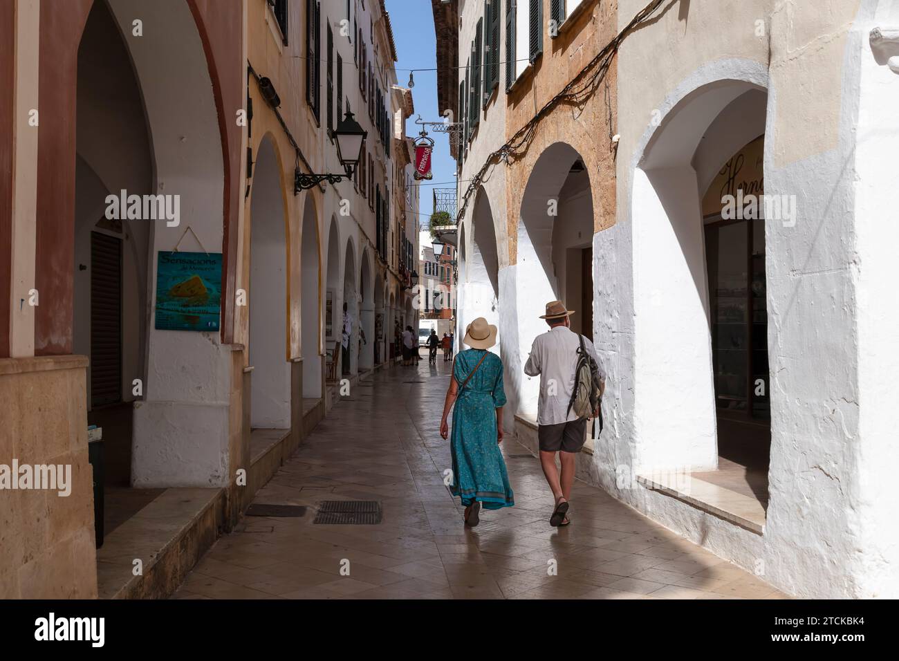 Narrow street in the historic part of the city of Ciutadella on the Spanish island of Menorca ...