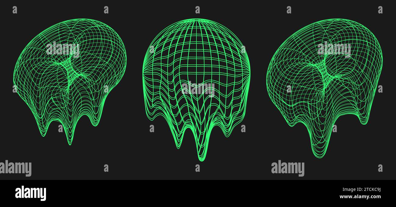 Cyber distorted shapes, retro punk design elements. Melting geometry ...