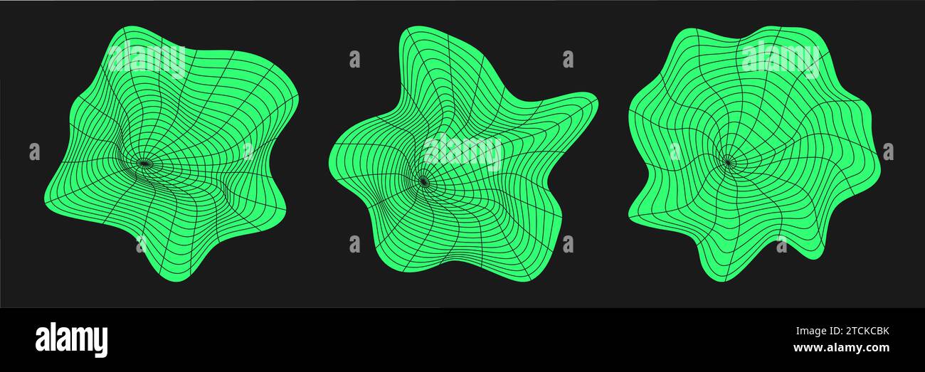 Set of distorted cyber grids. Cyberpunk geometry element y2k style ...