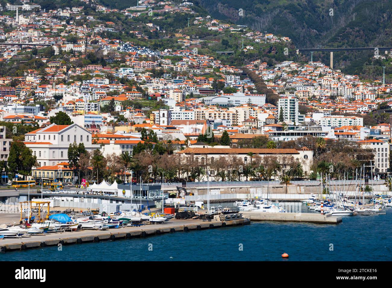 Views over the harbour and marina, Funchal, Madeira, Portugal Stock ...