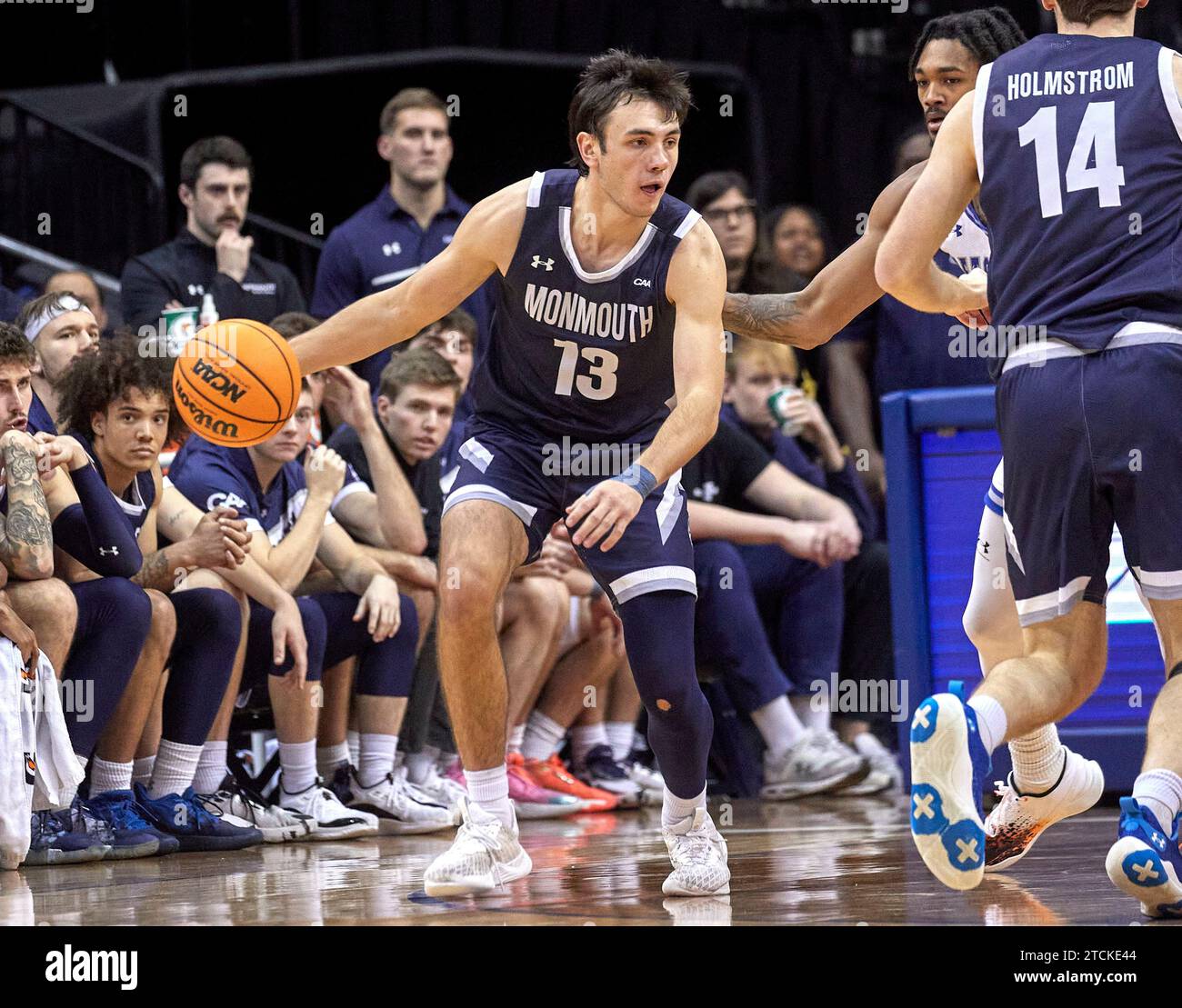 Monmouth Hawks guard Jack Collins (13) in the second half against Seton ...
