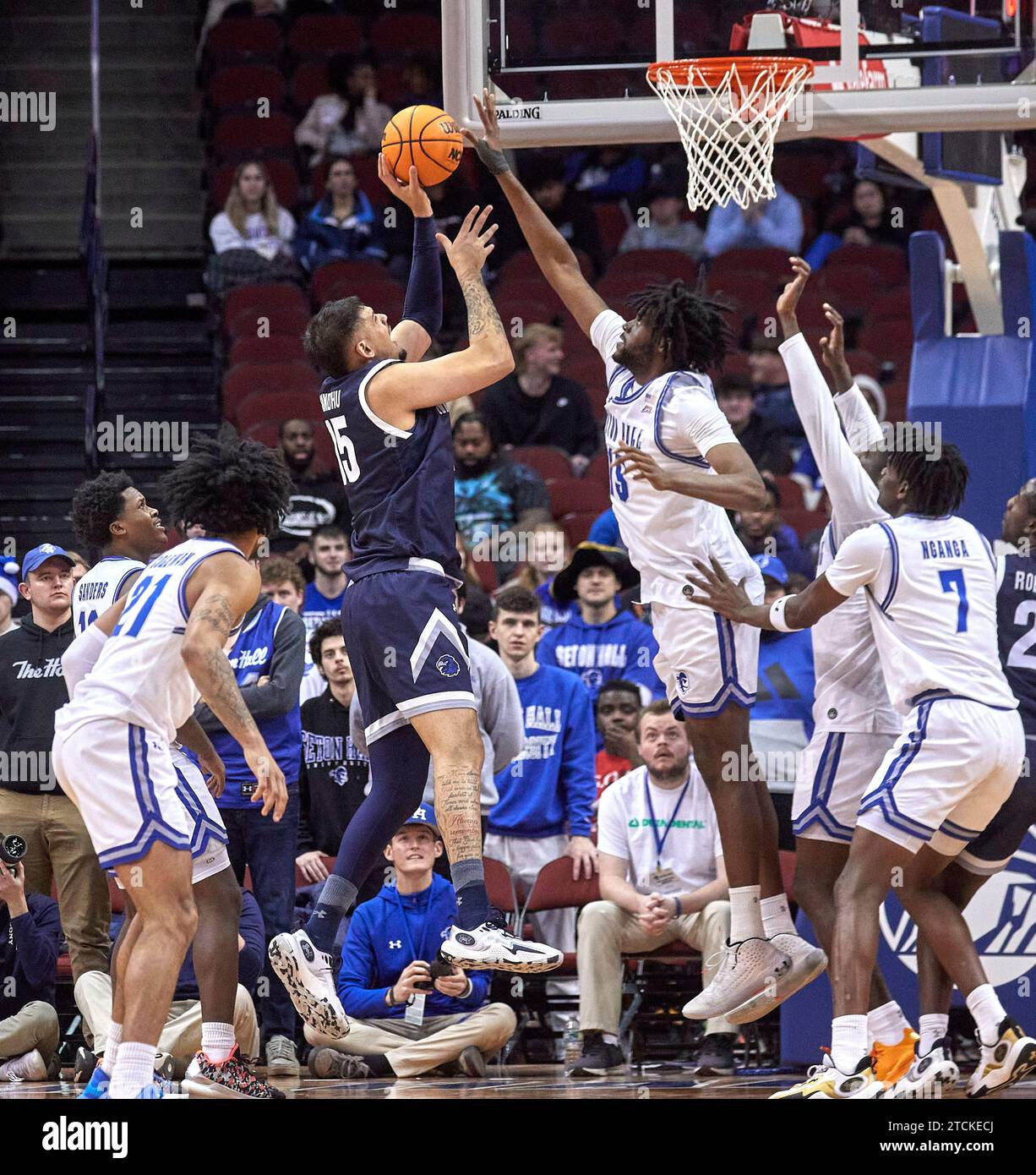 Monmouth Hawks center Amaan Sandhu (15) shoots against Seton Hall ...