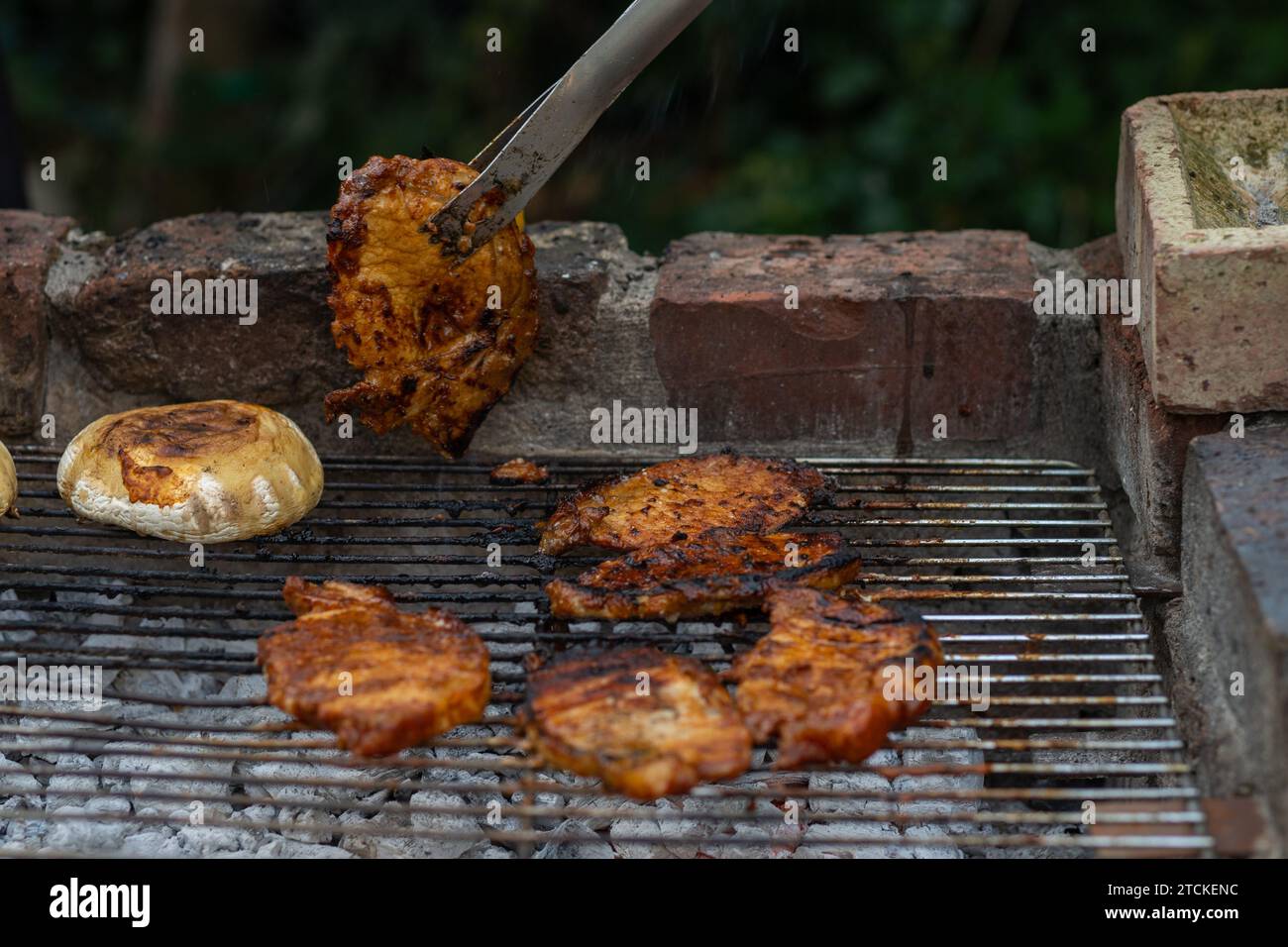 BBQ party, grilled suasage on a bbq trail, open flame Stock Photo - Alamy