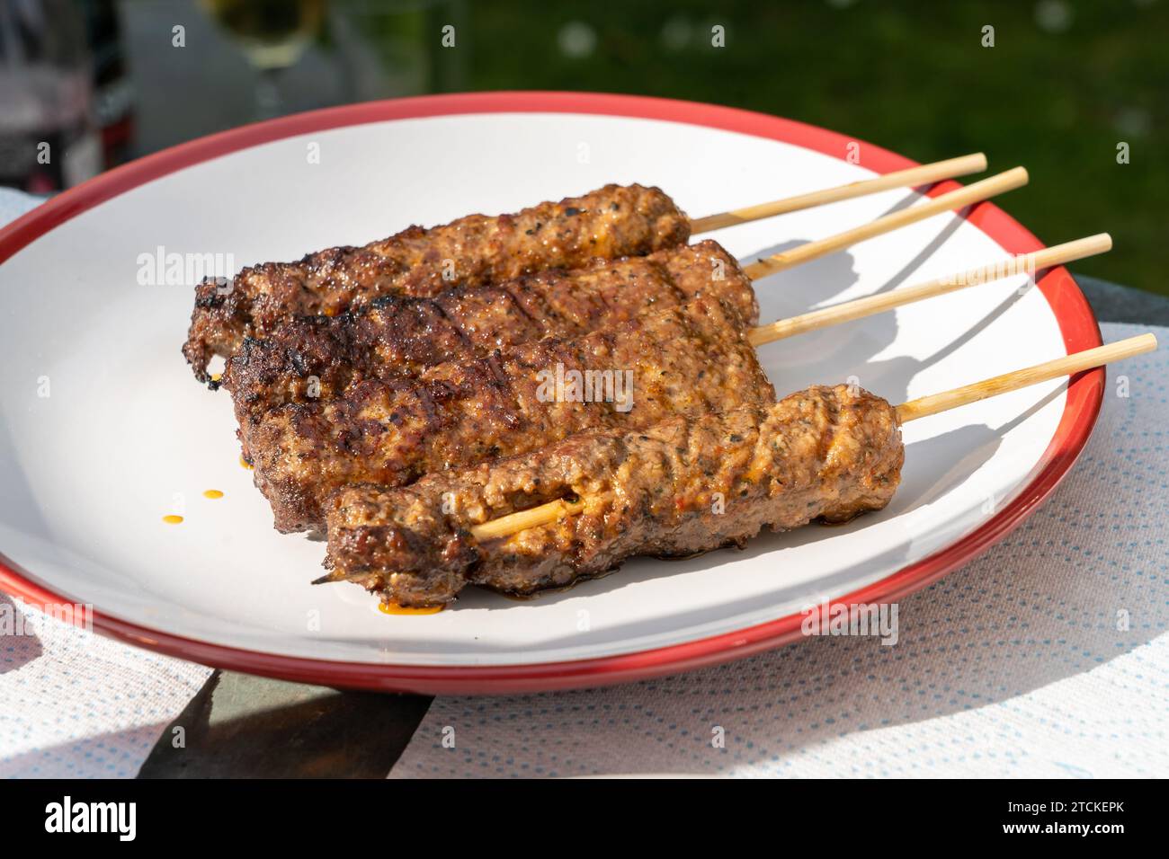 BBQ party, grilled suasage on a bbq trail, open flame Stock Photo - Alamy