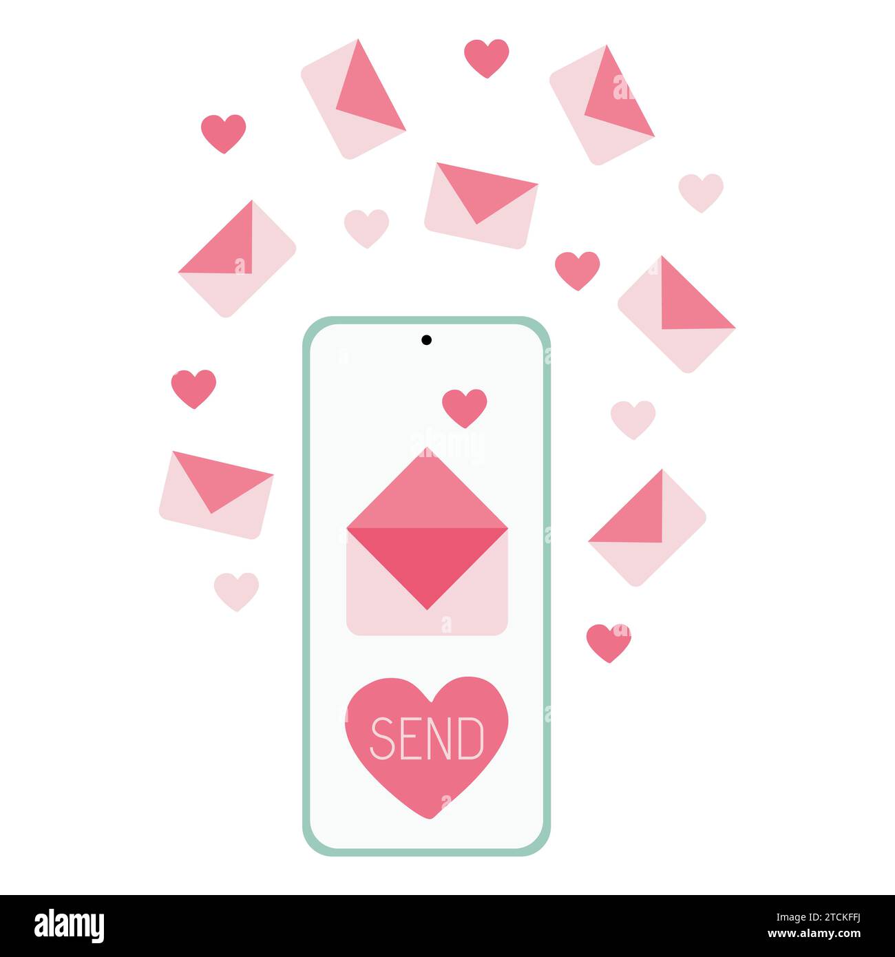Vector illustration Smartphone with Love envelope and hearts. Sending ...