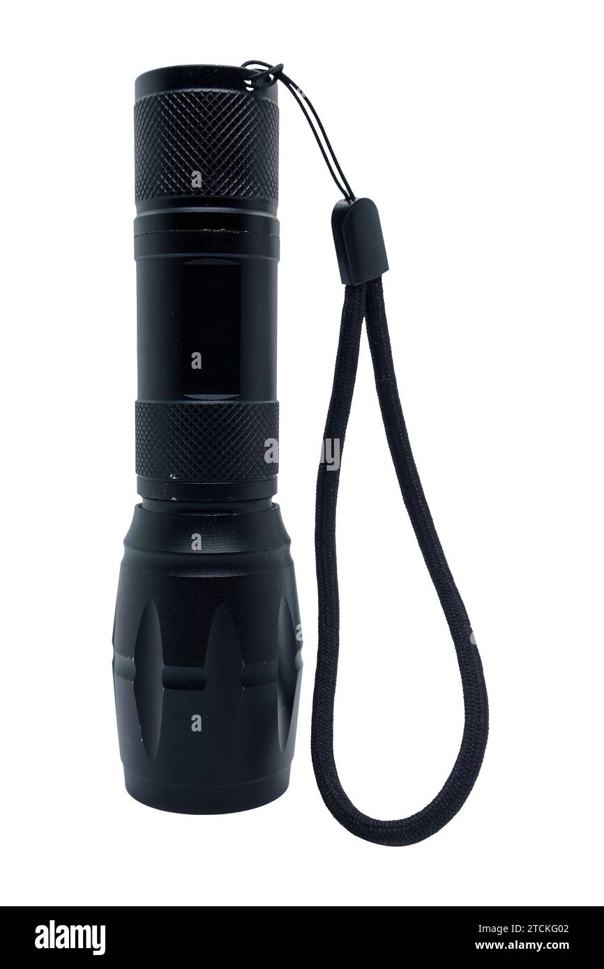 Small black flashlight isolated on white background with clipping path ...
