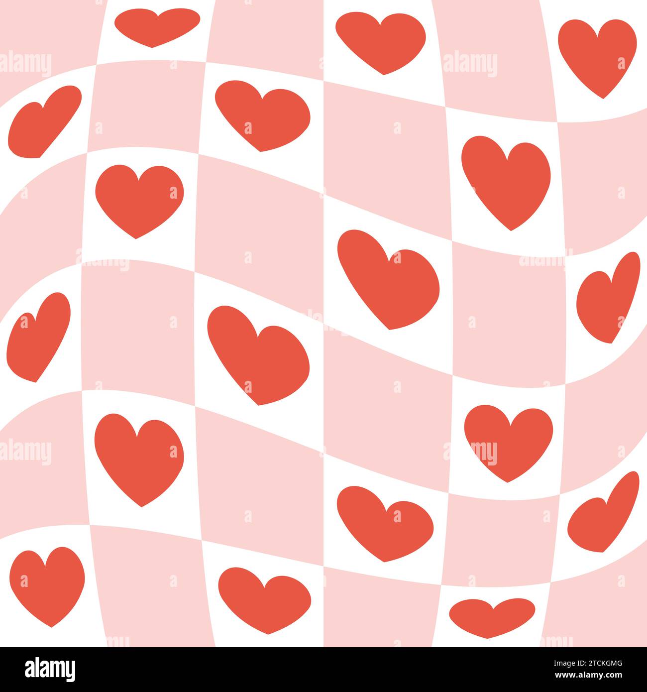 Vector seamless pattern of groovy hearts isolated on pink chessboard ...