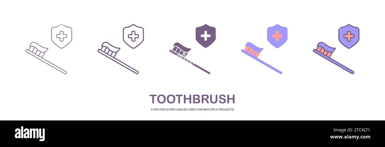Toothbrush with toothpaste icon. Brush tooth line and glyph version ...