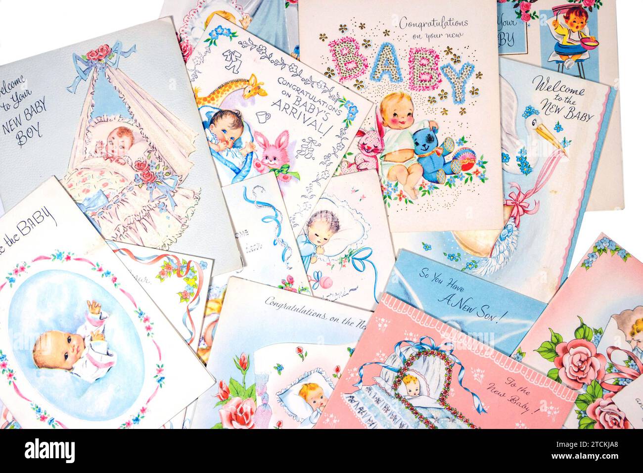 1963 1960s vintage new baby birth birthday cards isolated on white ...