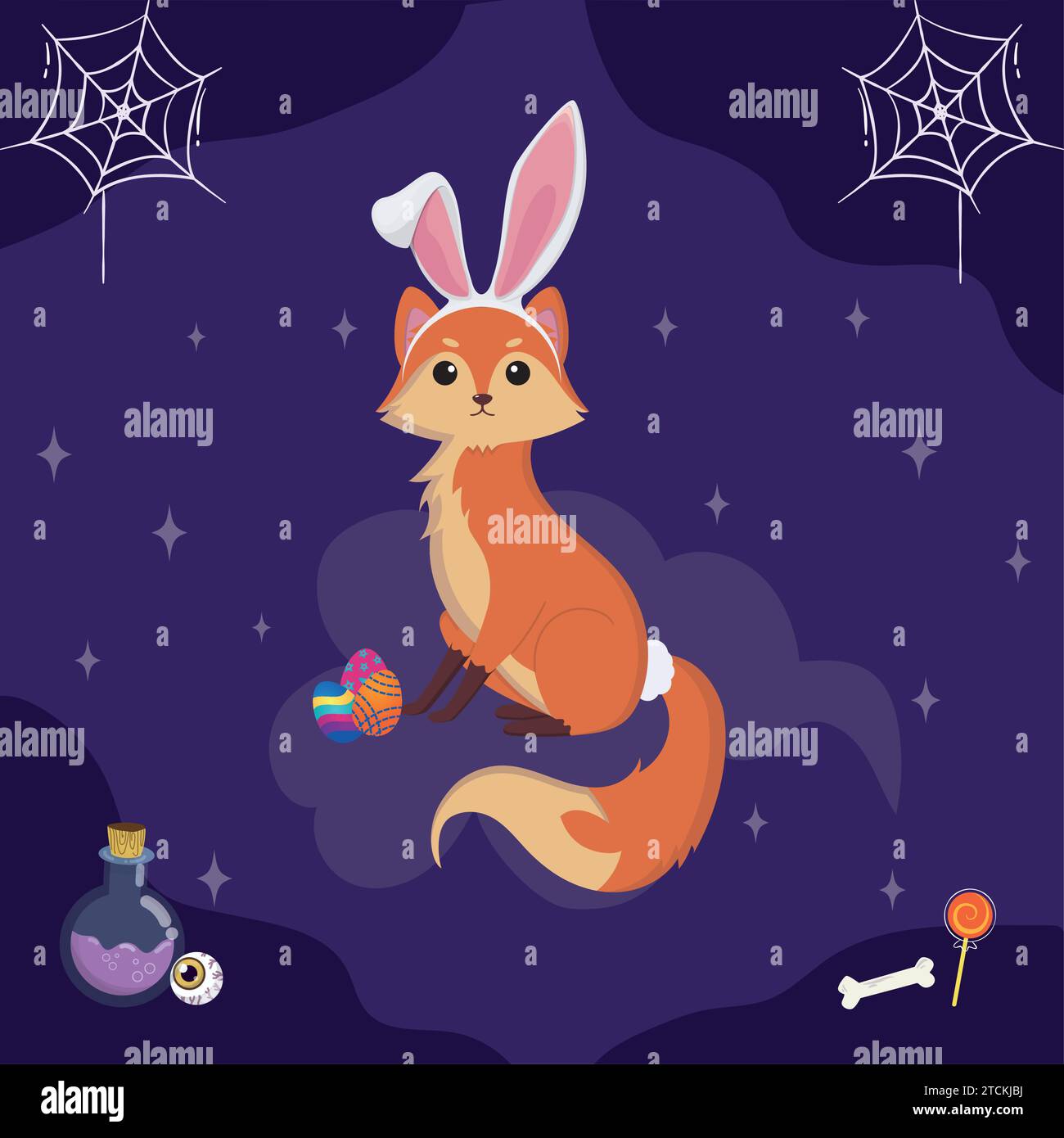 Isolated cute fox with rabbit halloween costume Vector Stock Vector ...