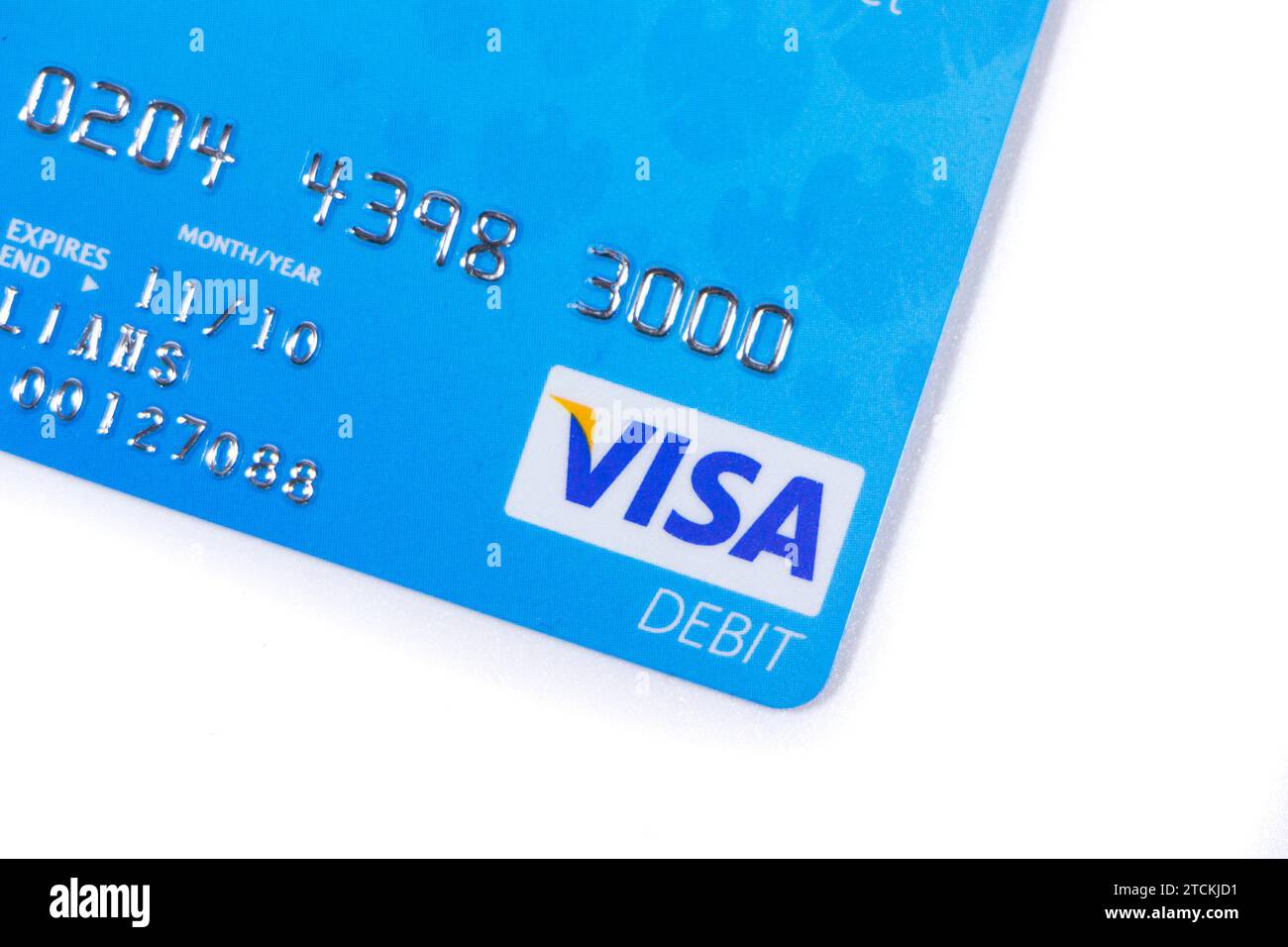 closeup plastic barclays visa connect debit card isolated on white ...