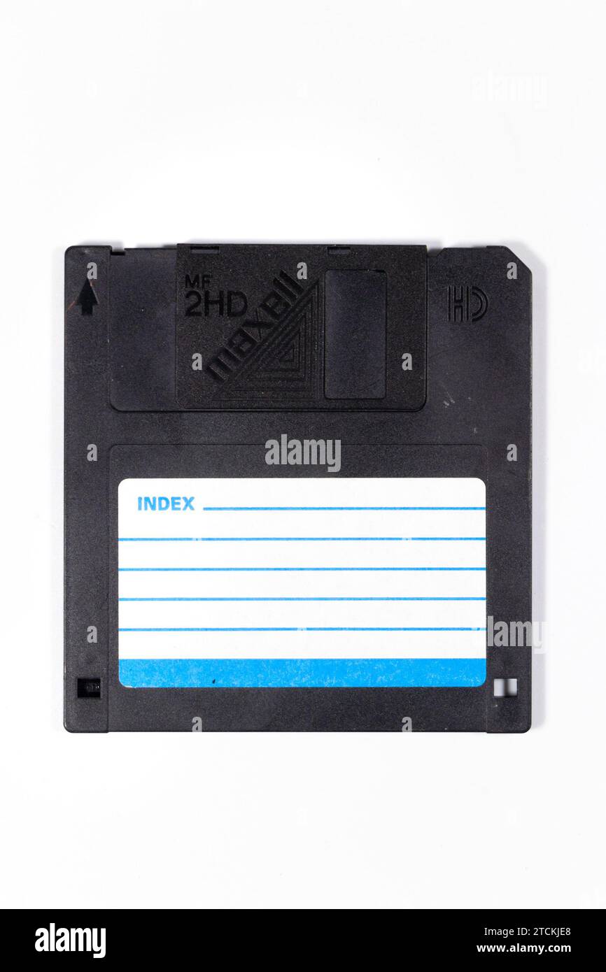 vintage old 1.4Mb floppy disk drive isolated on white studio background ...