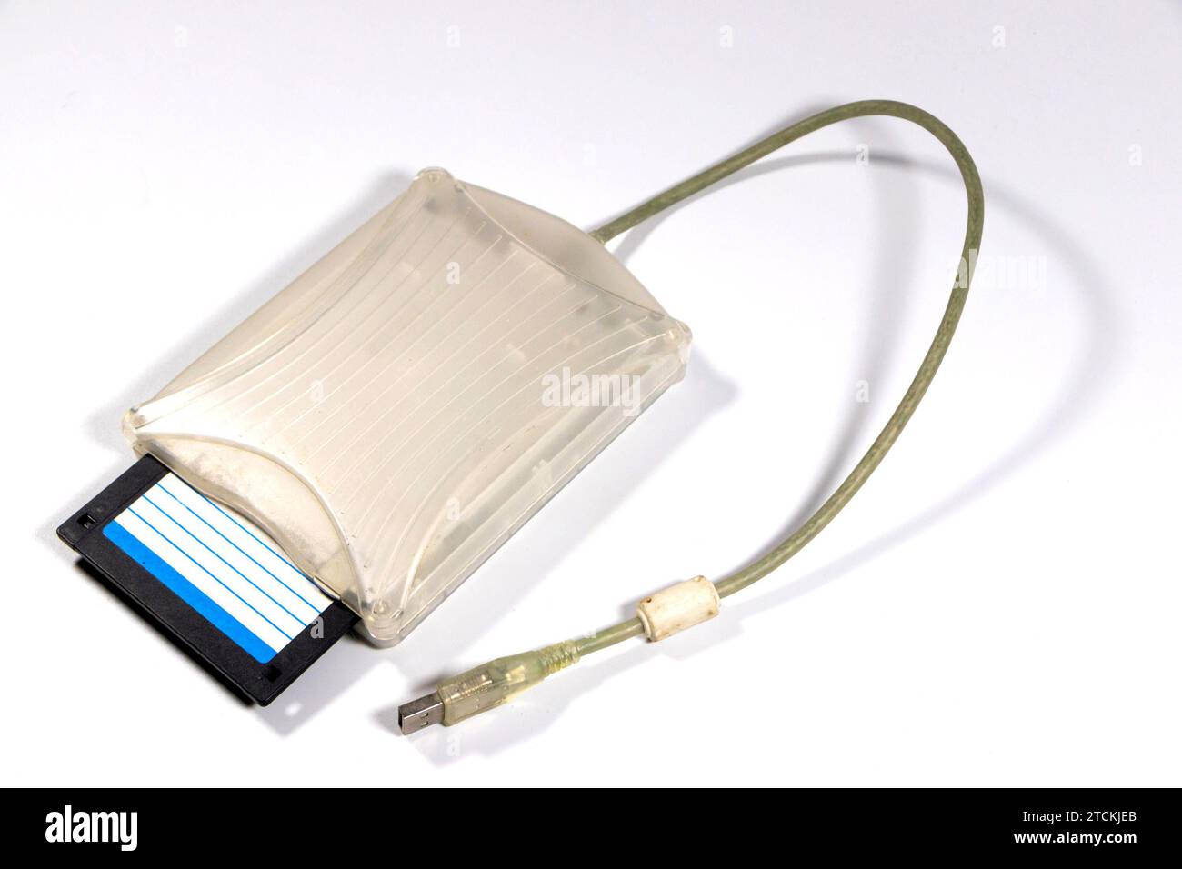 vintage old 1.4Mb floppy disk drive isolated on white studio background ...
