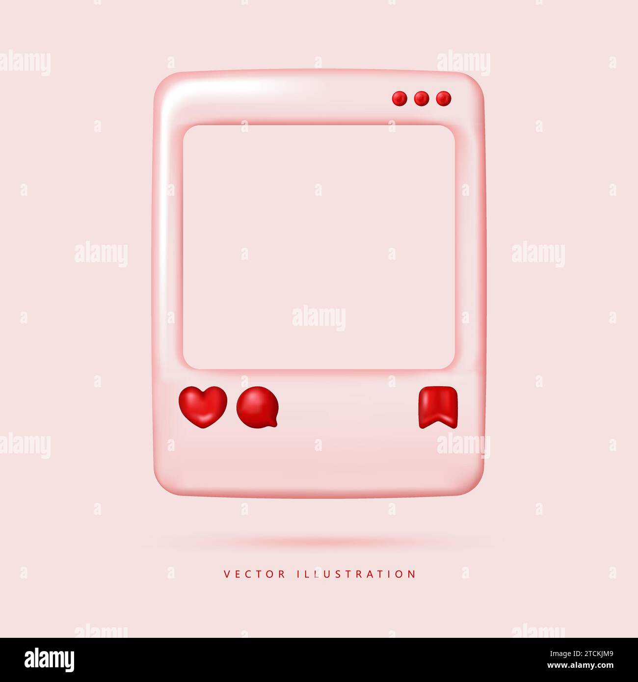 Social media photo frame with heart love button, sending messages, save ...